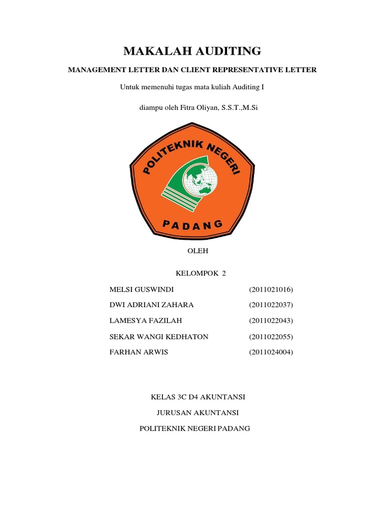 MAKALAH AUDITING Management Letter | PDF | Pengelolaan Keuangan & Uang