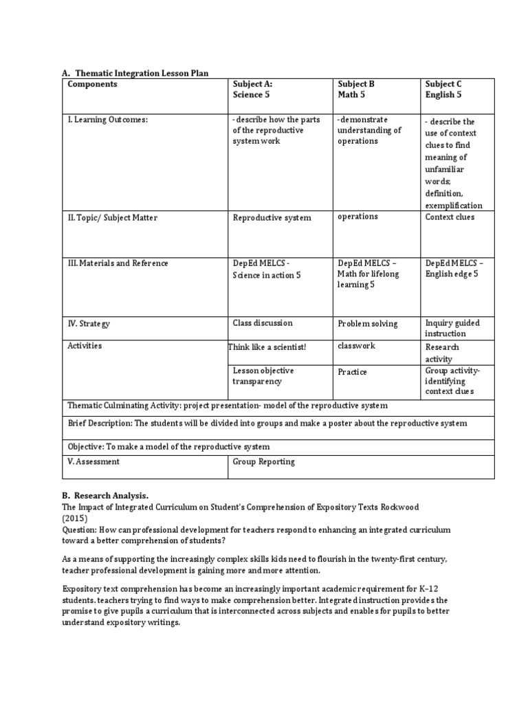 Integrated Lesson on Reproductive System | PDF | Reading Comprehension ...