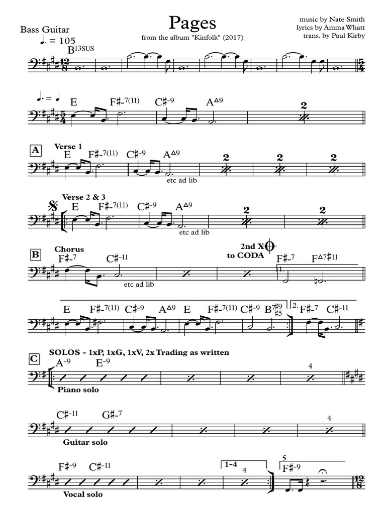 Pages (Nate Smith) v2 - Bass Guitar (TWO PAGES) | PDF
