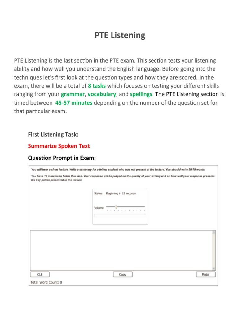 PTE Listening: Summarize Spoken Text Guide | PDF | Test (Assessment) | Word