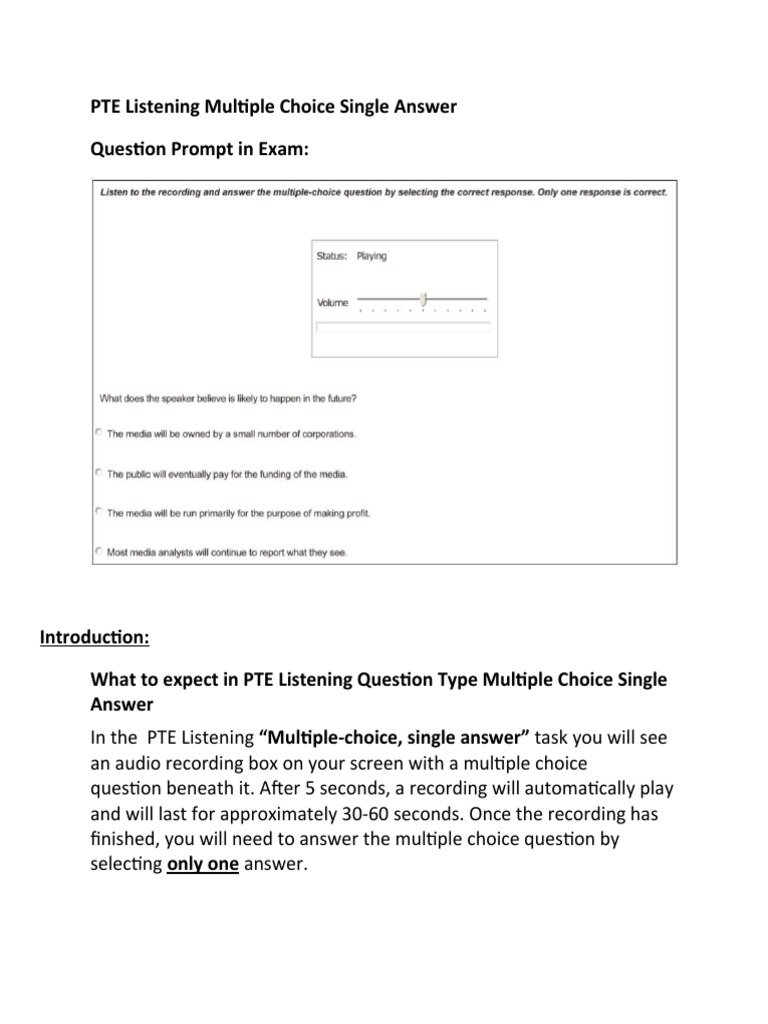 PTE Listening: Multiple Choice Guide | PDF | Multiple Choice | Tests