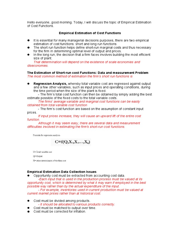 Empirical Estimation of Cost Functions Medj Final | PDF | Long Run And ...