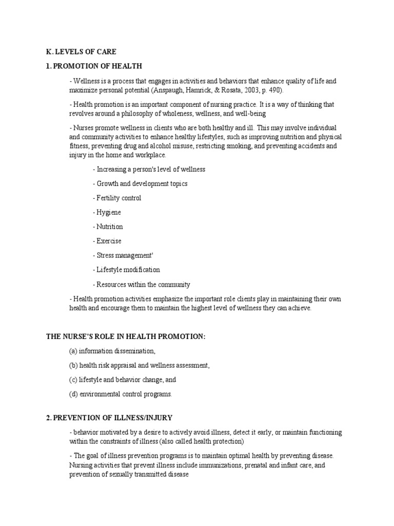Levels of Care | PDF | Preventive Healthcare | Health Promotion