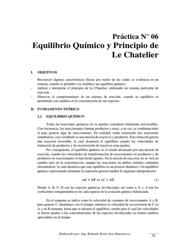 Práctica de Laboratorio #06. Equilibrio Químico y Principio de Le Chatelier | PDF | Equilibrio ...