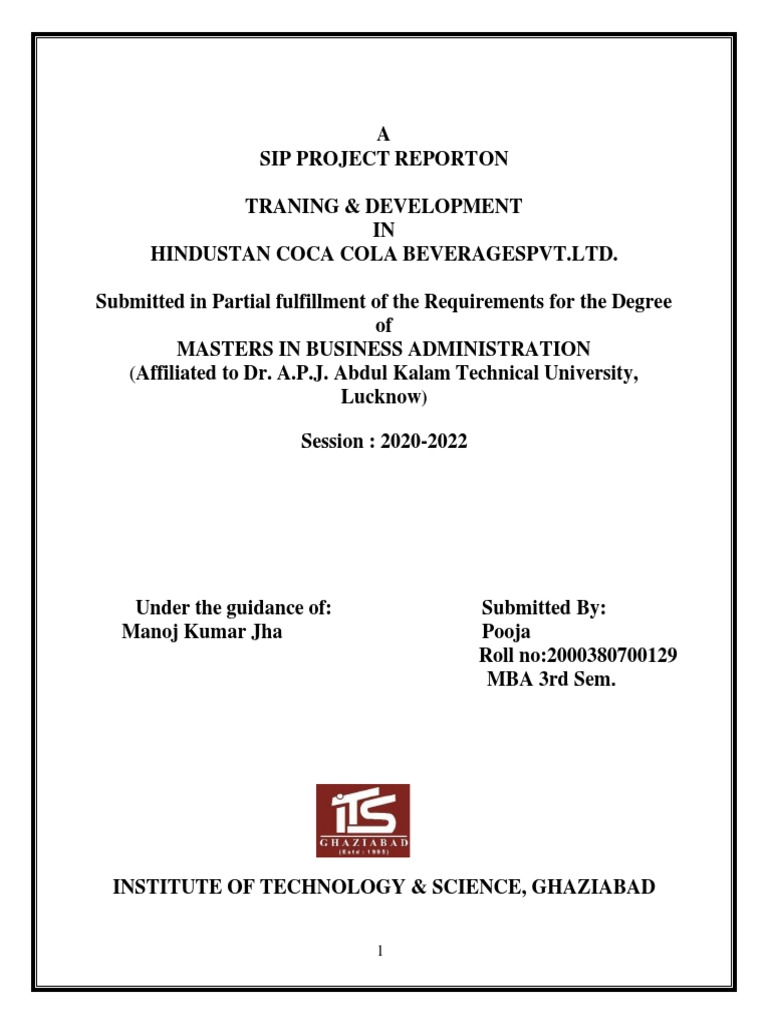 Sip Project Report Pdf The Coca Cola Company Coca Cola