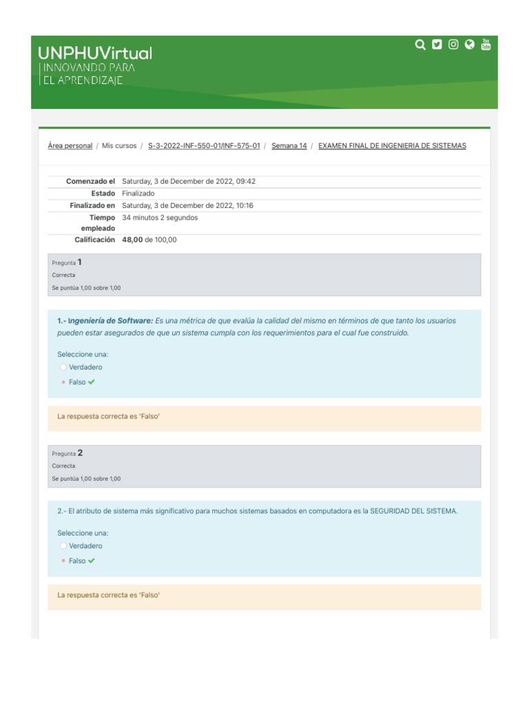 EXAMEN FINAL DE INGENIERIA DE SISTEMAS - Revisión Del Intento | PDF | Ingeniería de ...