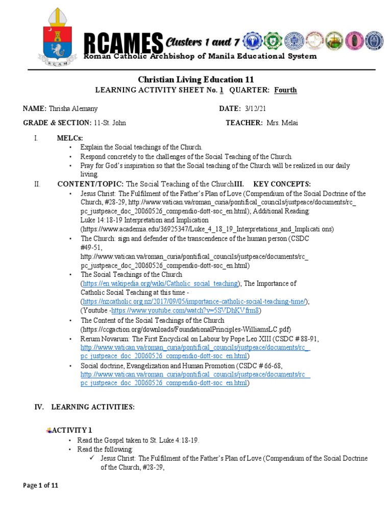 Module 1 & 2 | PDF | Catholic Social Teaching | Catholic Church