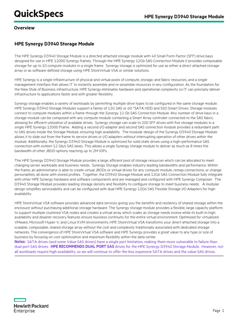HPE Synergy D3940 Storage Module-C04815141 | PDF | Solid State Drive ...