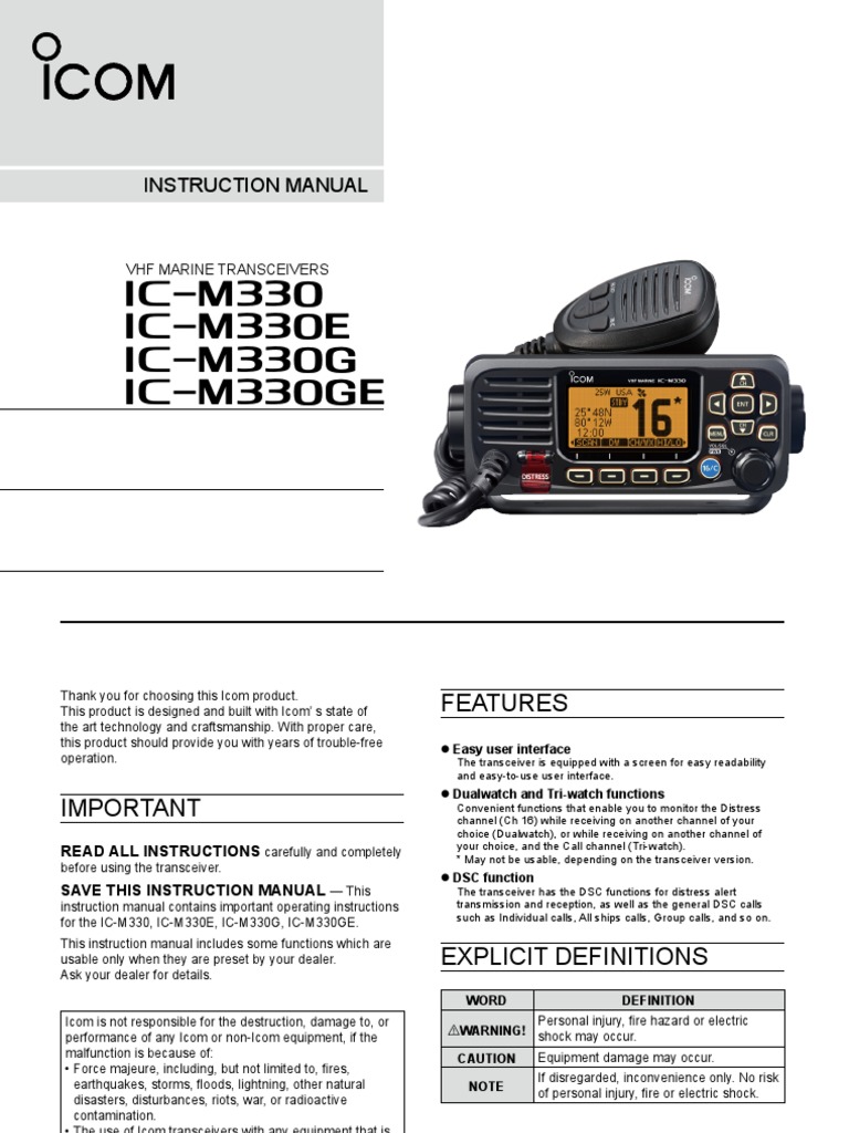 Icom IC-M330 - 330G - IM - ENG - 0 | PDF | Technology & Engineering