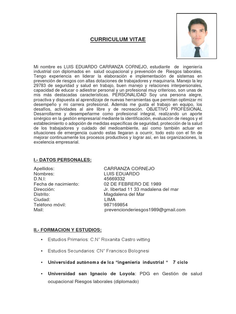 CV Luis Eduardo Carranza Cornejo | PDF | Windows XP | Microsoft