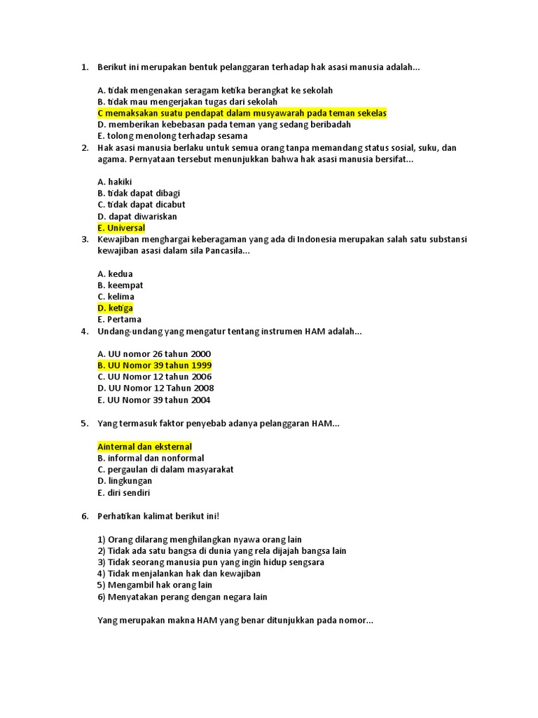 Soal-Soal Tentang HAM Beserta Jawabanya | PDF