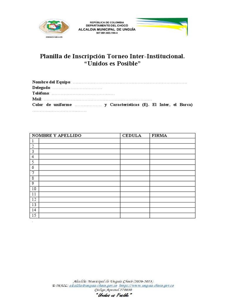 Planilla de Inscripción Torneo de Fútbol | PDF