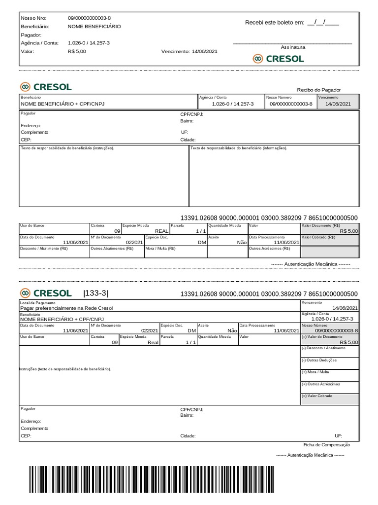 Boleto Exemplo | Download grátis PDF | Serviços (economia) | Dinheiro