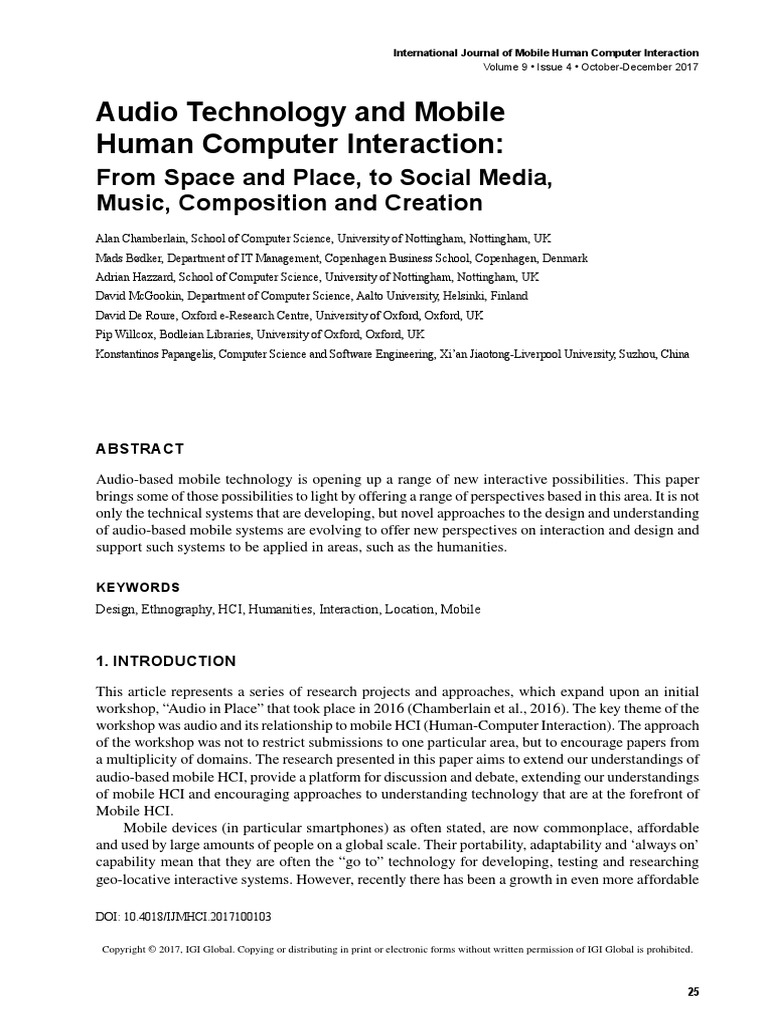 Audio Technology And Mobile Human Computer Interaction From Space And