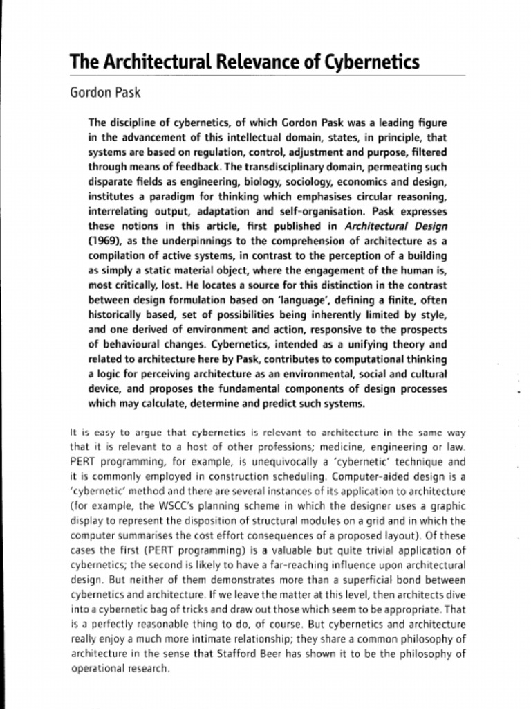 Pask Gordon The Architectural Relevance of Cybernetics | PDF ...
