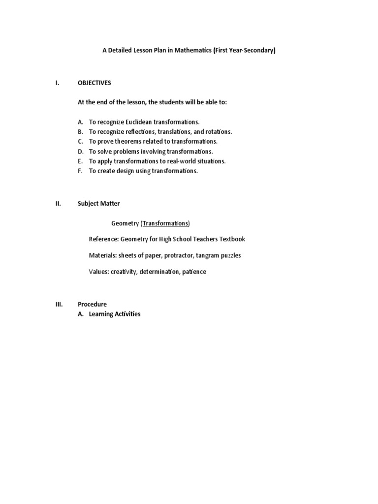 A Detailed Lesson Plan Ericka | PDF | Geometry | Shape