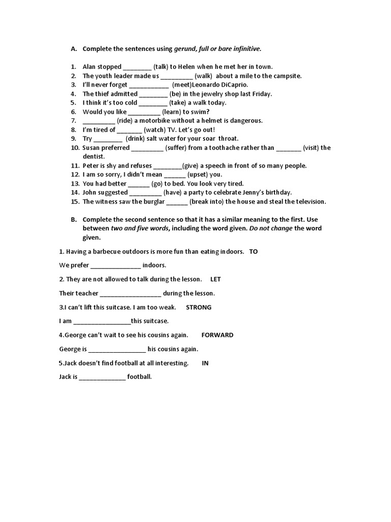Gerunds and Infinitives Practice Worksheet | PDF | Language Arts & Discipline