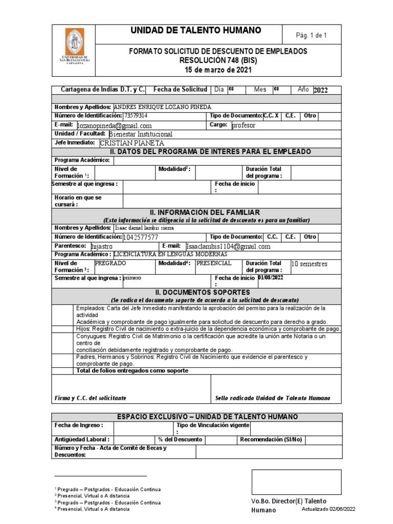 Formato Descuento Empleados para Imprimir | PDF