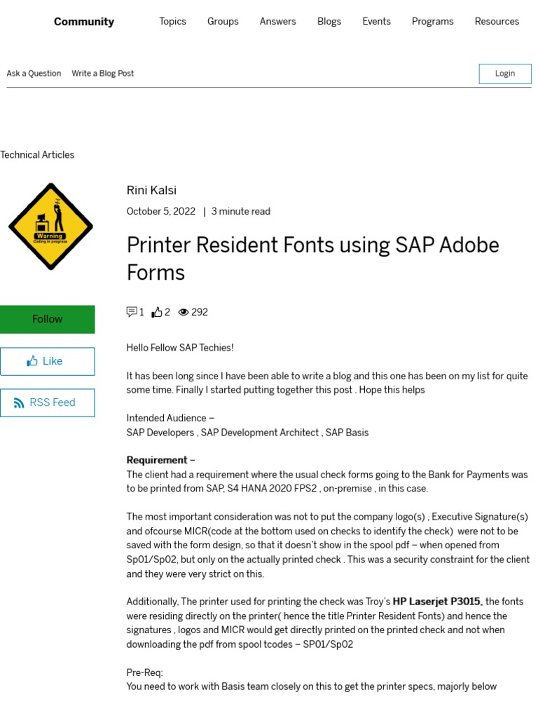 Printer Resident Fonts using SAP Adobe Forms SAP | PDF | Printer (Computing) | Software Development