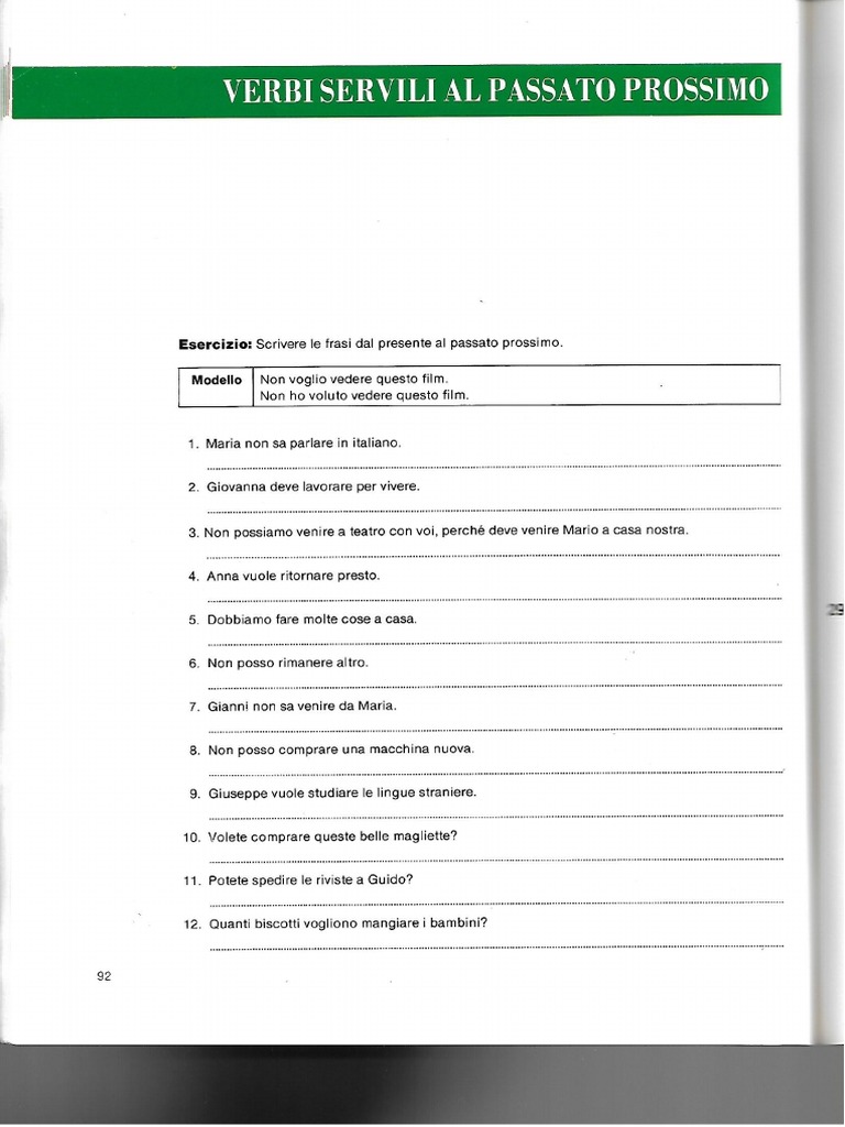 Verbi Servili Al Passato Prossimo | PDF