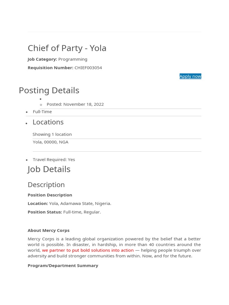 Chief of Party | PDF | United States Agency For International ...