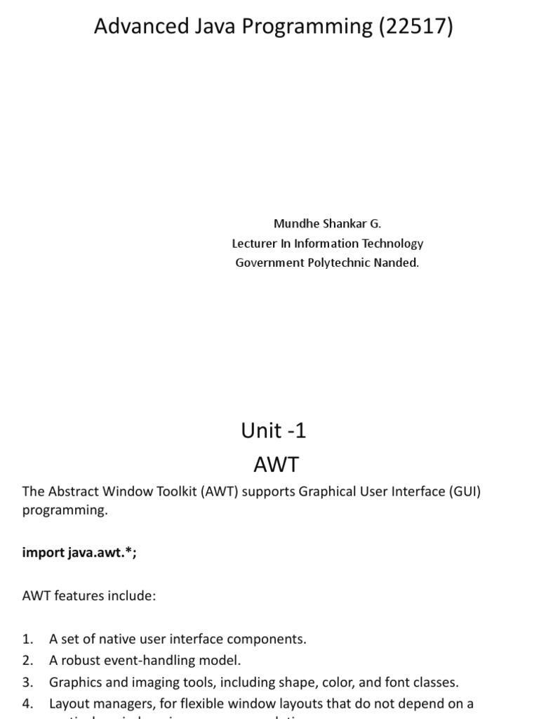 Unit-1 Awt | PDF | Window (Computing) | Class (Computer Programming) Unit-1 Awt | PDF | Window (Computing) | Class (Computer Programming)