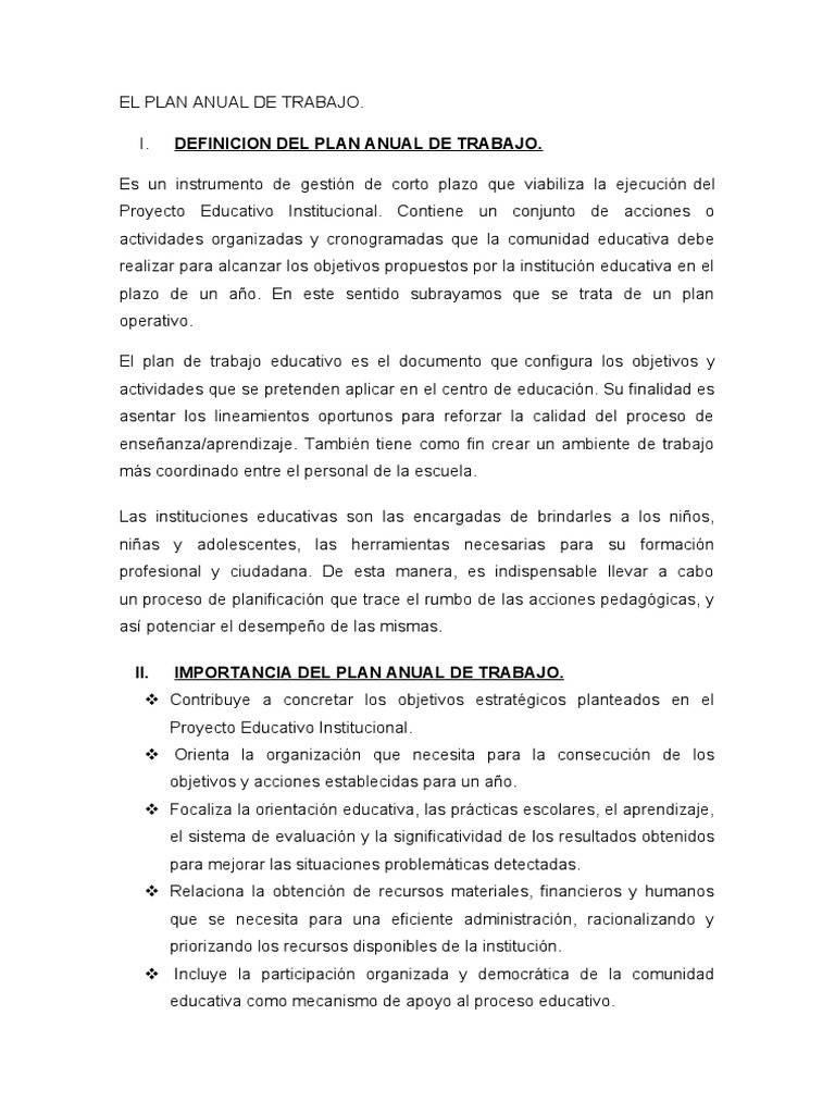 El Plan Anual de Trabajo | PDF | Planificación | Evaluación