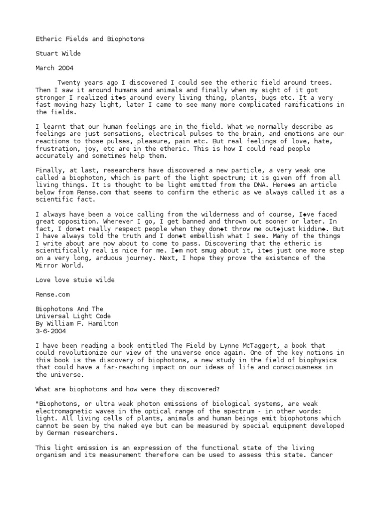 Biophotons and Etheric Fields Explained | PDF | Electromagnetic ...