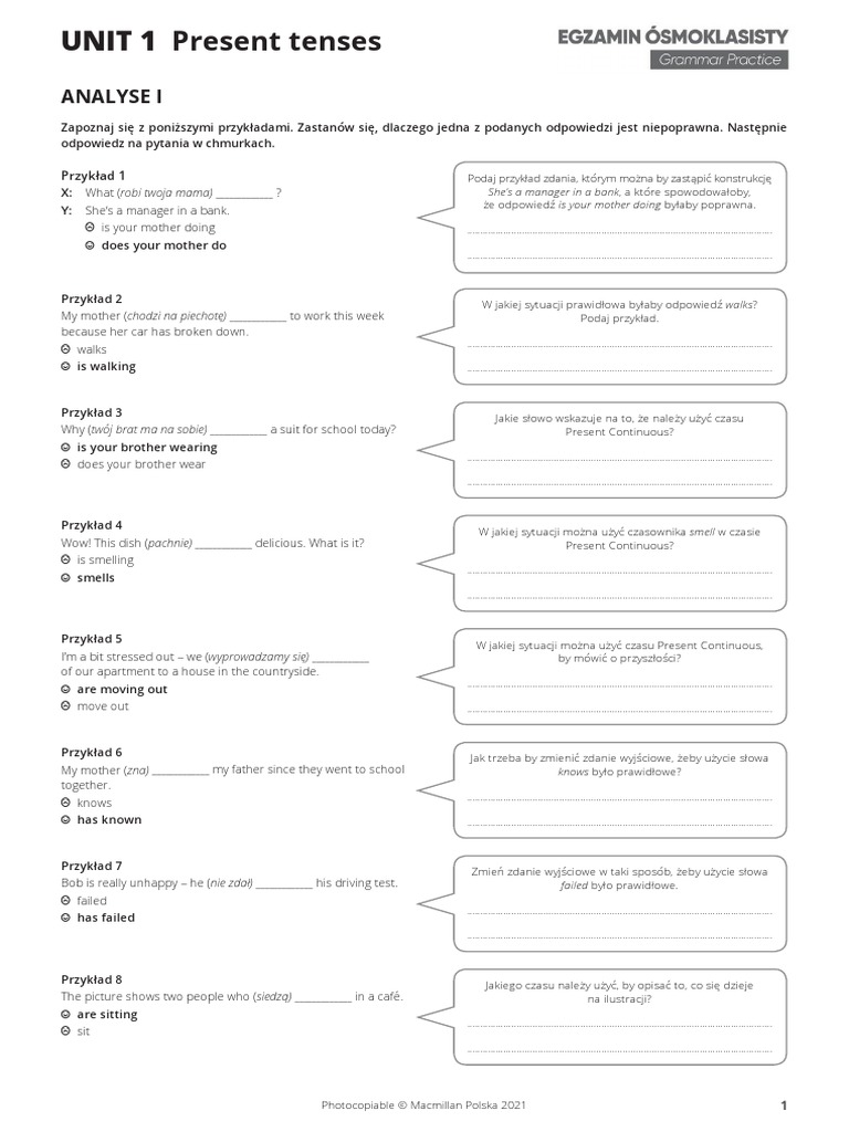 Grammar Practice Unit 1 Present Tenses | PDF