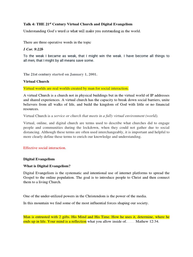 Talk 4 21st Century Virtual Church and Digital Evangelism | PDF ...