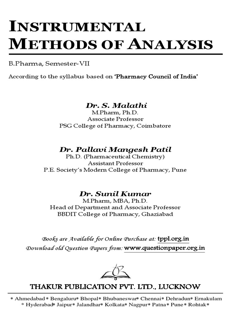 Instrumental Methods of Analysis Thakur | PDF | Absorption Spectroscopy ...