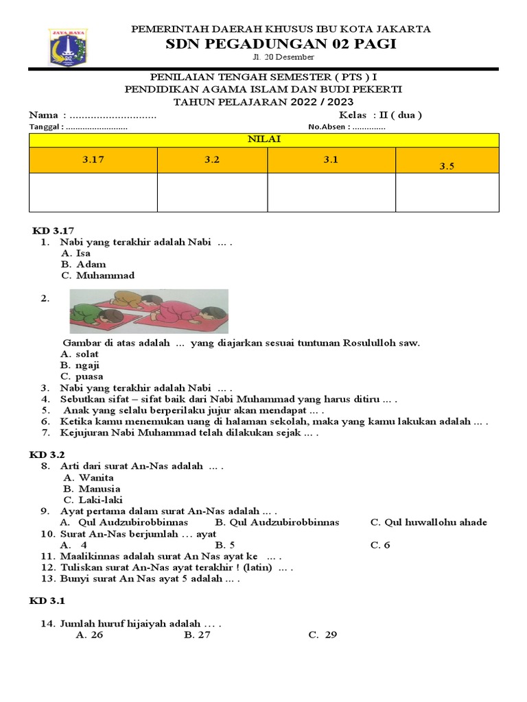 Anjani - Soal Kls 2 PTS SMT 1 2022 | PDF