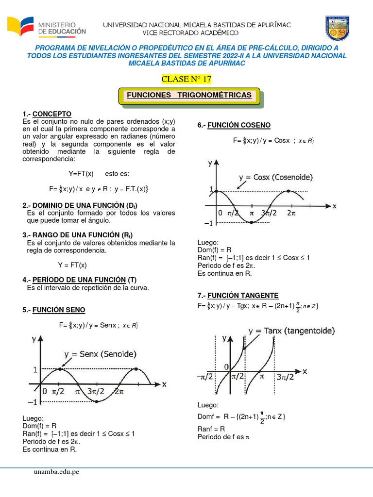 CLASE N° 17 FUNCIONES TRIGONOMÉTRICAS | PDF | Funciones trigonométricas | Matemática Elemental