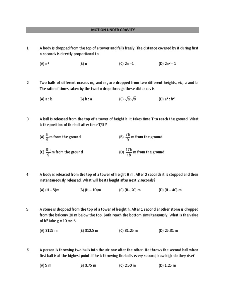Motion Under Gravity | PDF | Parachuting | Acceleration
