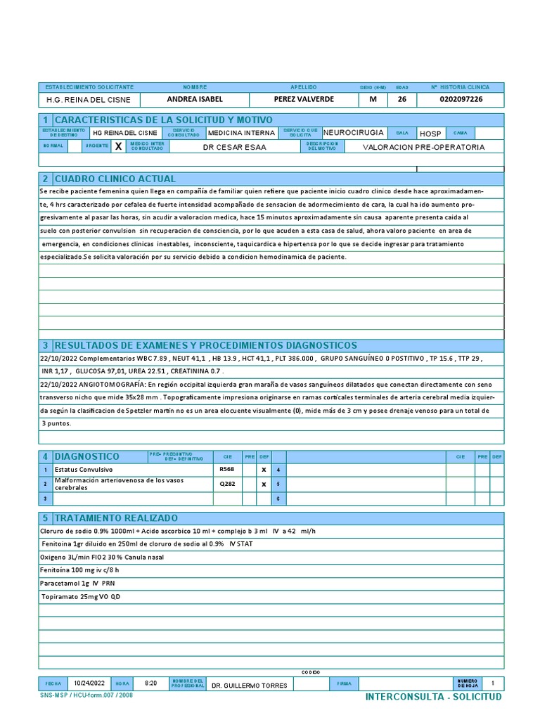 007 Interconsulta Solicitud - Informe | PDF | Especialidades Medicas ...