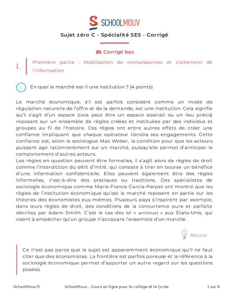 Sujet Zero C Specialite Ses Corrige Corrige Bac | PDF | Marché ...