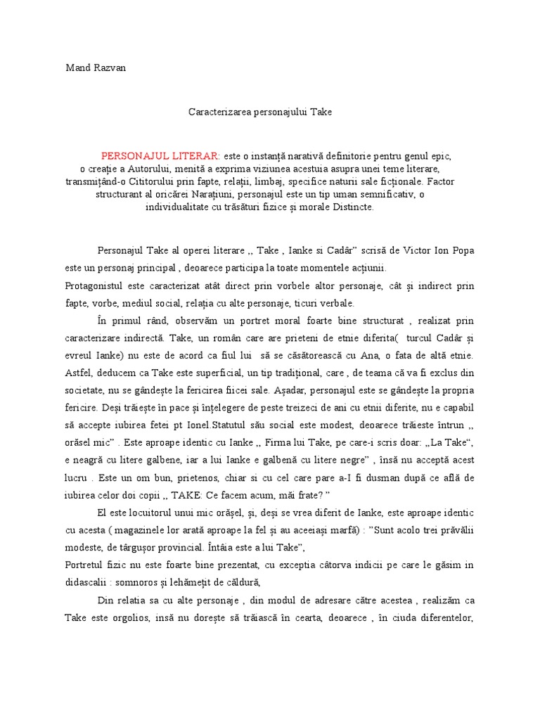 Caracterizare Take | PDF