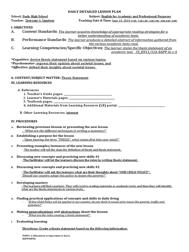 Eapp DLP - Thesis Statement | PDF | Learning | Thesis