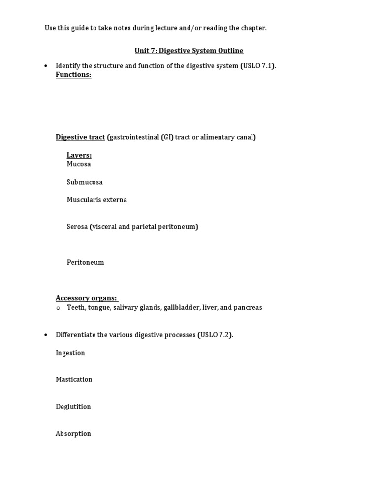 Unit 7 - Digestive System Guided Notes - Vaughan | PDF ...