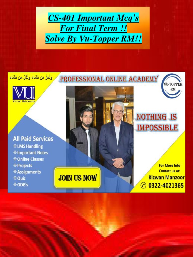 CS401 Mcq's FinalTerm by Vu Topper RM | PDF | Thread (Computing ... CS401 Mcq's FinalTerm by Vu Topper RM | PDF | Thread (Computing ...
