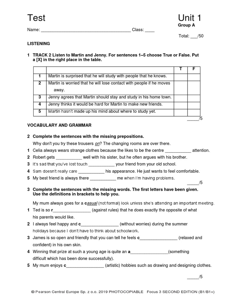 Focus3_2E_Test_Unit1_GroupA_1kol | PDF