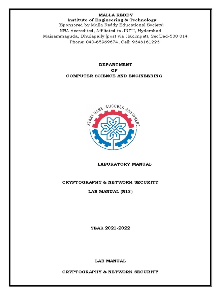 Cns Lab Manual IV-i Sem (A.y 2021-2022) | PDF | Encryption | Cryptography