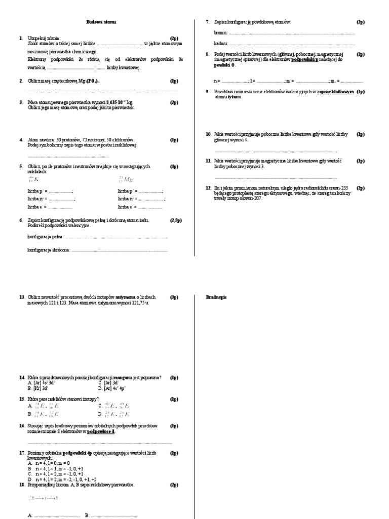 Budowa Atomu Podstawowy | PDF