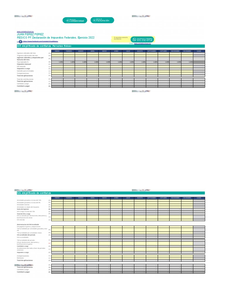 RESICO PF. Papel de Trabajo Calculo de Impuestos v.2022 | PDF ...