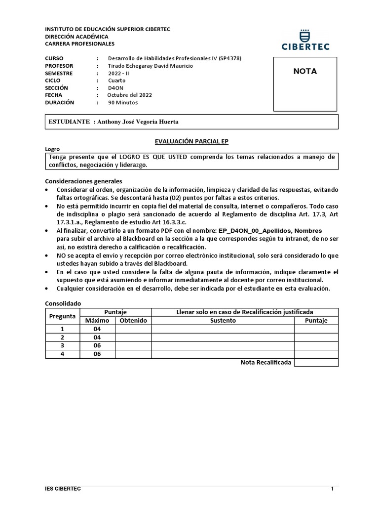 EP D4ON 00 Vegoria Huerta Anthony José | PDF | Liderazgo | Business