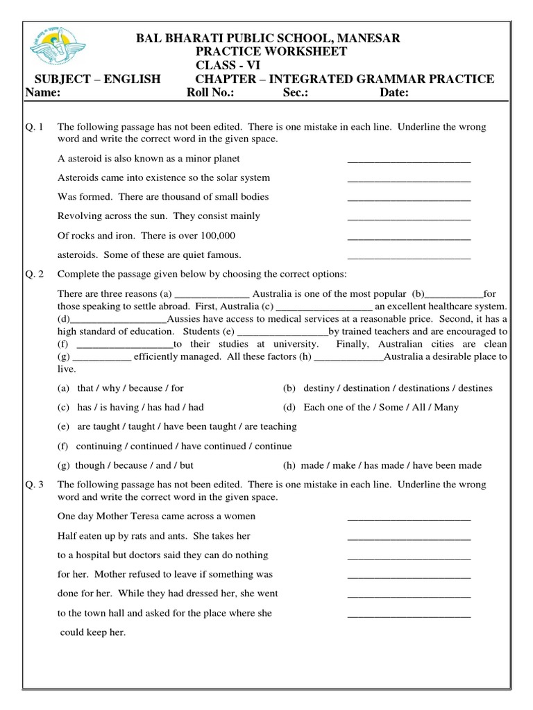 Class 6 Integrated Grammar Worksheet | PDF | Foreign Language Studies