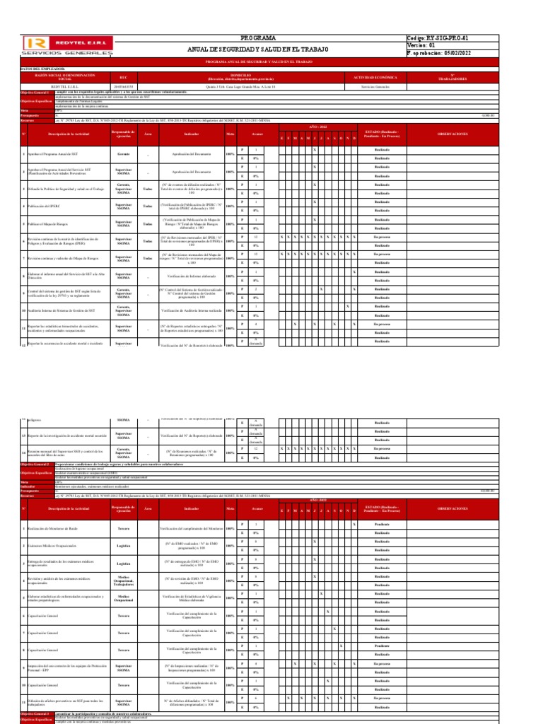 Programa Anual de Seguridad y Salud en El Trabajo 2021 | PDF