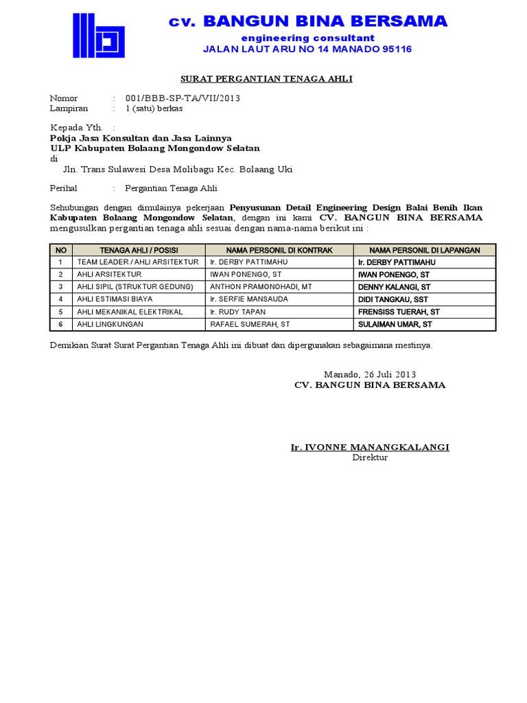 Surat Pergantian Tenaga Ahli | PDF