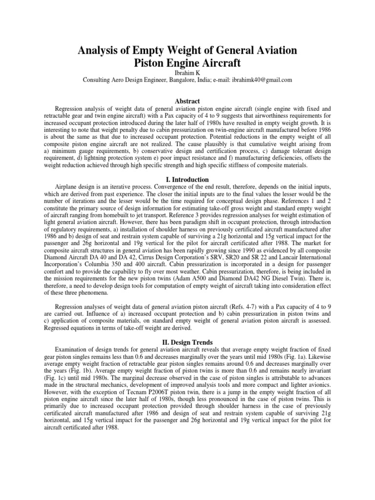 Analysis of Empty Weight of General Aviation Piston Engine Aircraft ...