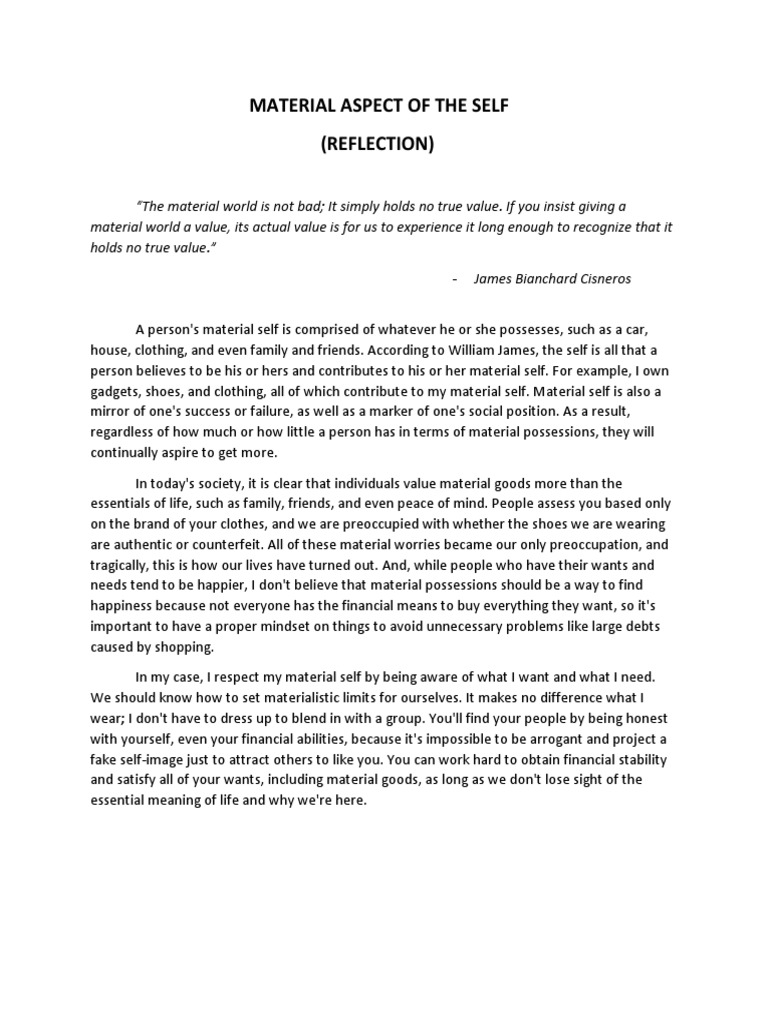 Material Aspect of The Self (Reflection) | PDF